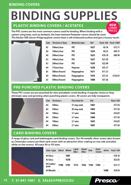 Pre Punched A4 Binding Covers – Presco IE